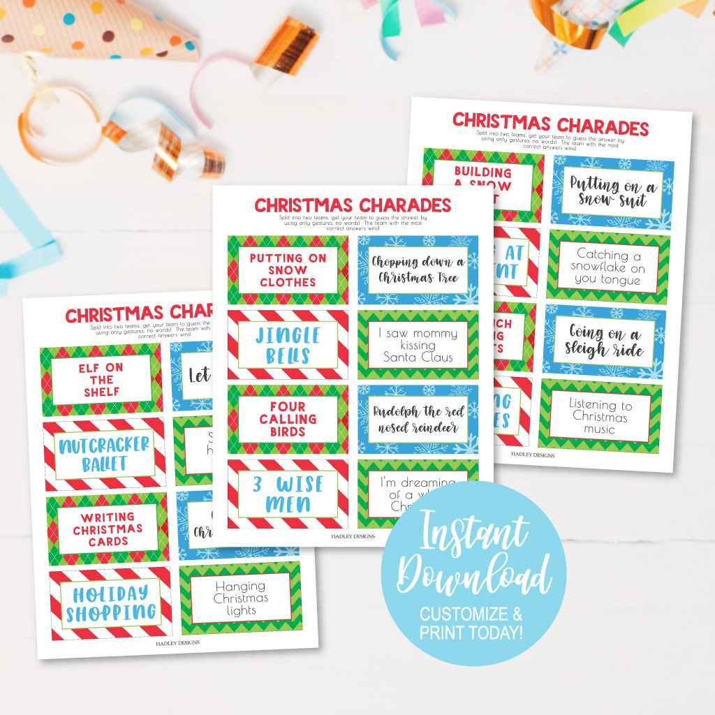 Charade Cards Christmas Charades Printable Christmas Games | Etsy