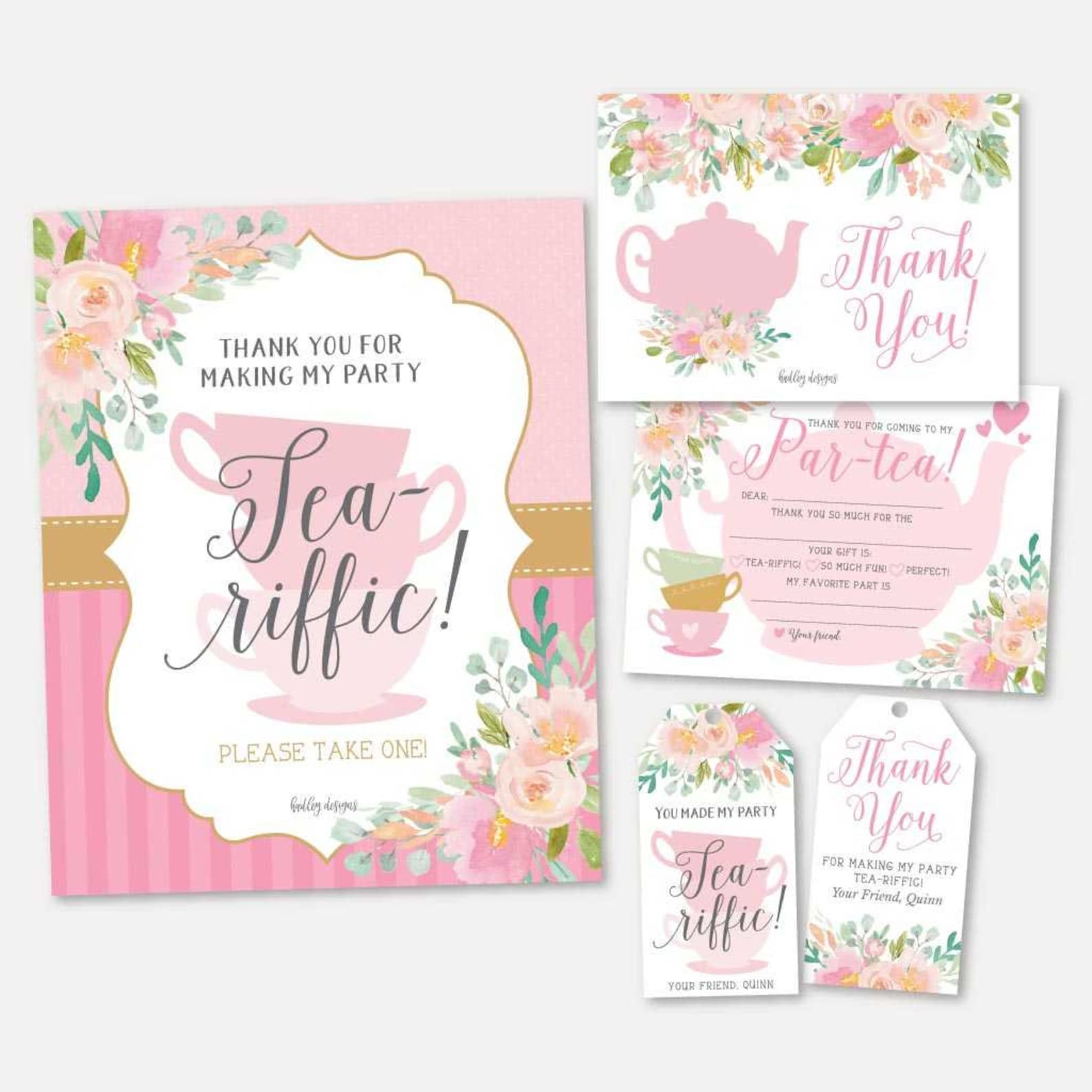 Printable Tags Thank You, Tea Party Favor, Tea Party Favor Bag ...