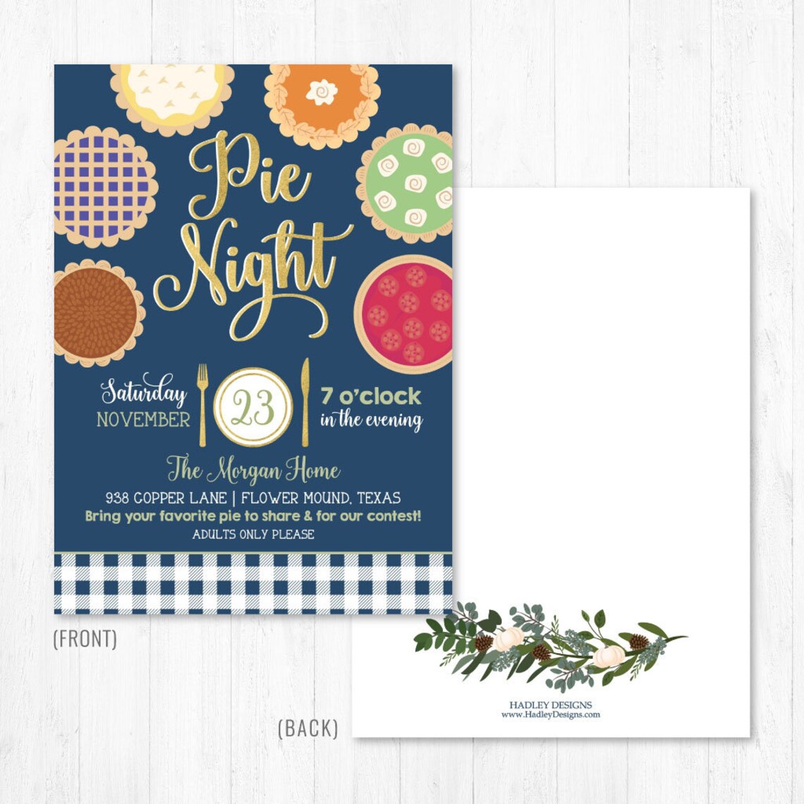 Pie Night Invitation Template, Printable Pie Party Invite Card for Pie ...