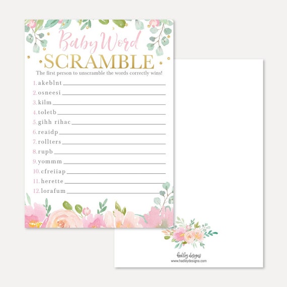 Pink Pastel Floral Baby Shower Word Scramble Game Template - Etsy