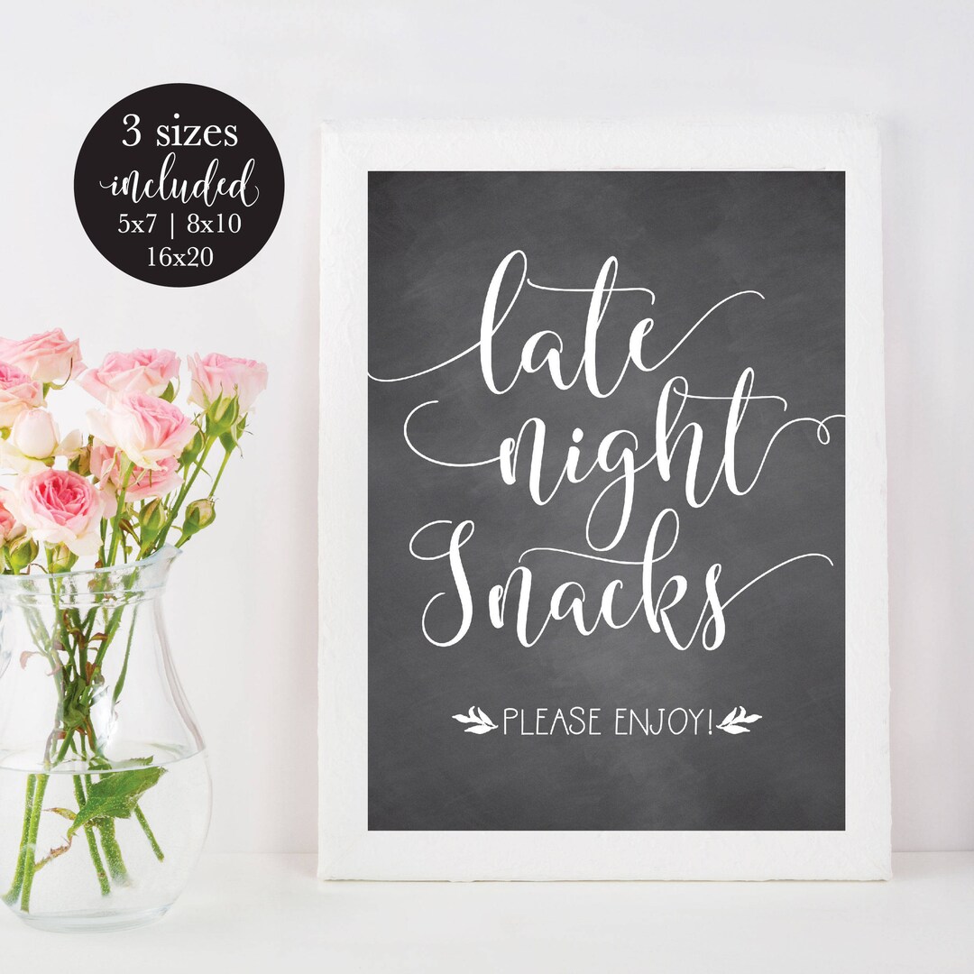 Chalkboard Late Night Snacks Printable Wedding Party Sign, Vintage Food ...