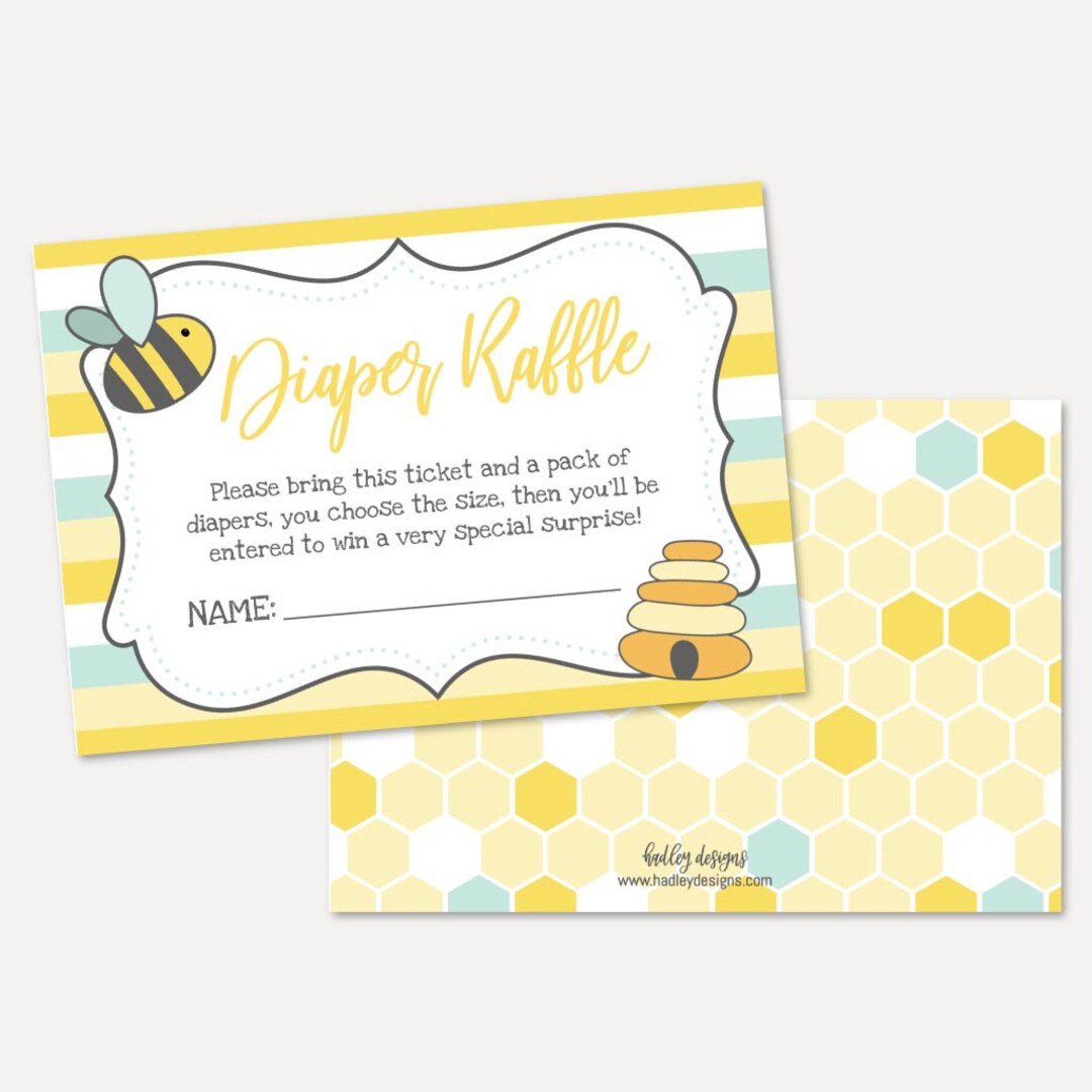 Bee Baby Shower Diaper Raffle Template - Ticket Printable, Diaper ...