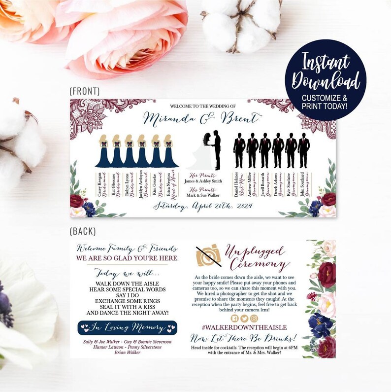 Wedding Ceremony Program Funny Printable Wedding Programs | Etsy