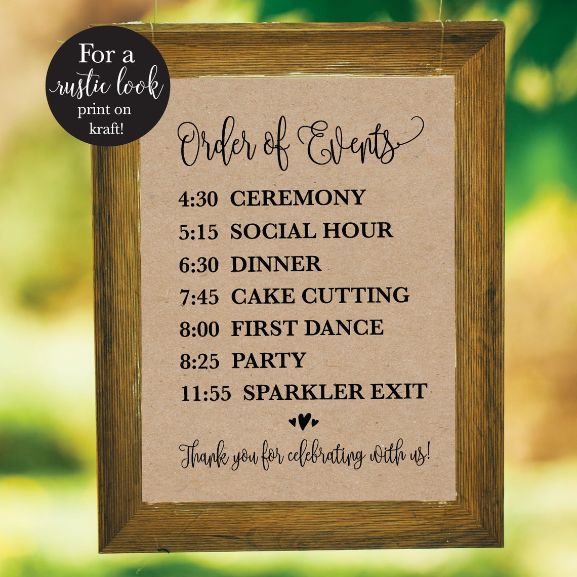 Order of Events Editable Wedding Sign Rustic Printable - Etsy