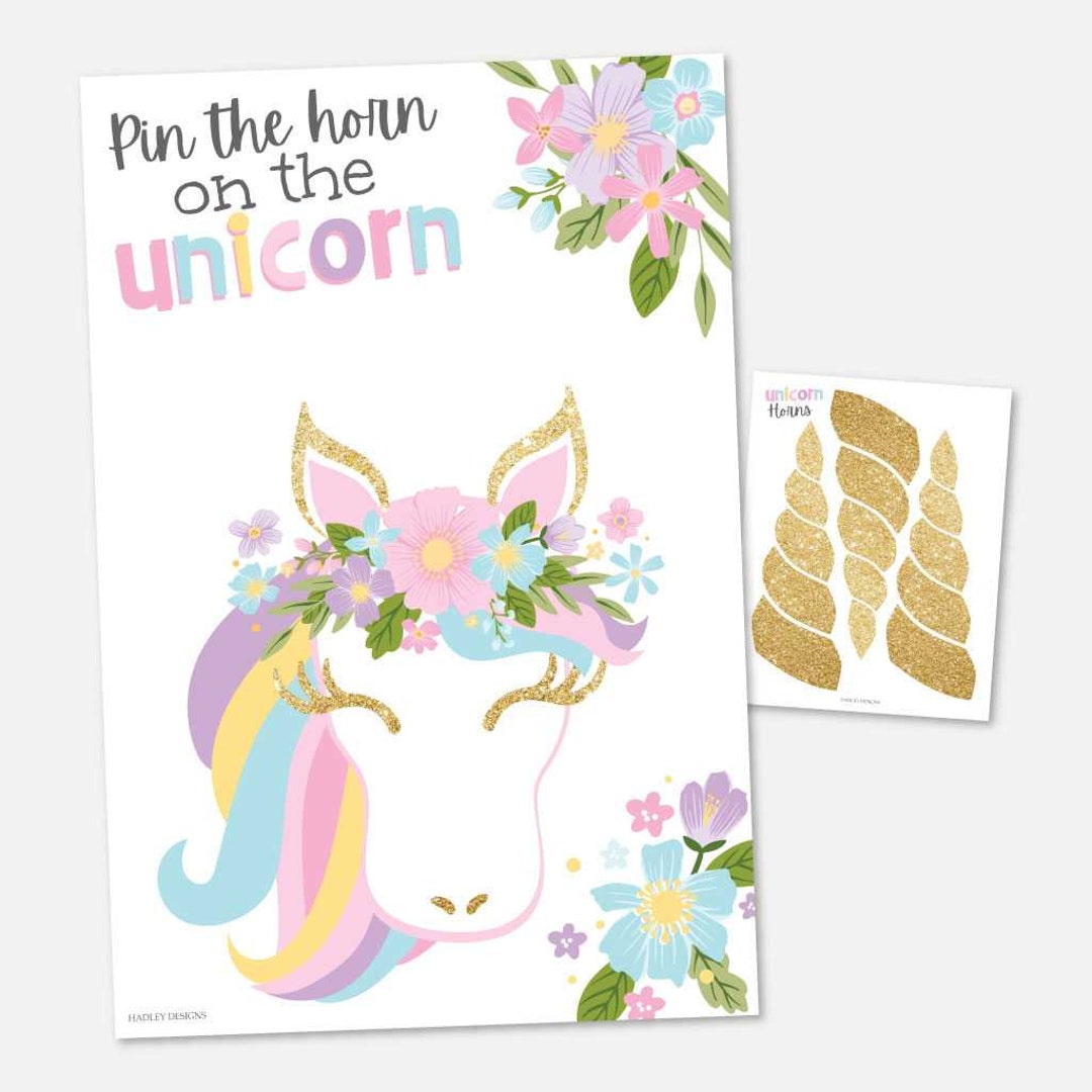 Kid's Party Pin the Horn on the Unicorn Game Template - Digital Pin the ...