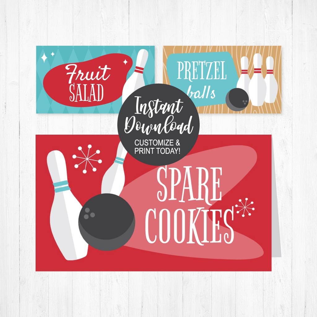 Bowling Food Tents Printable Place Cards Template Editable - Etsy