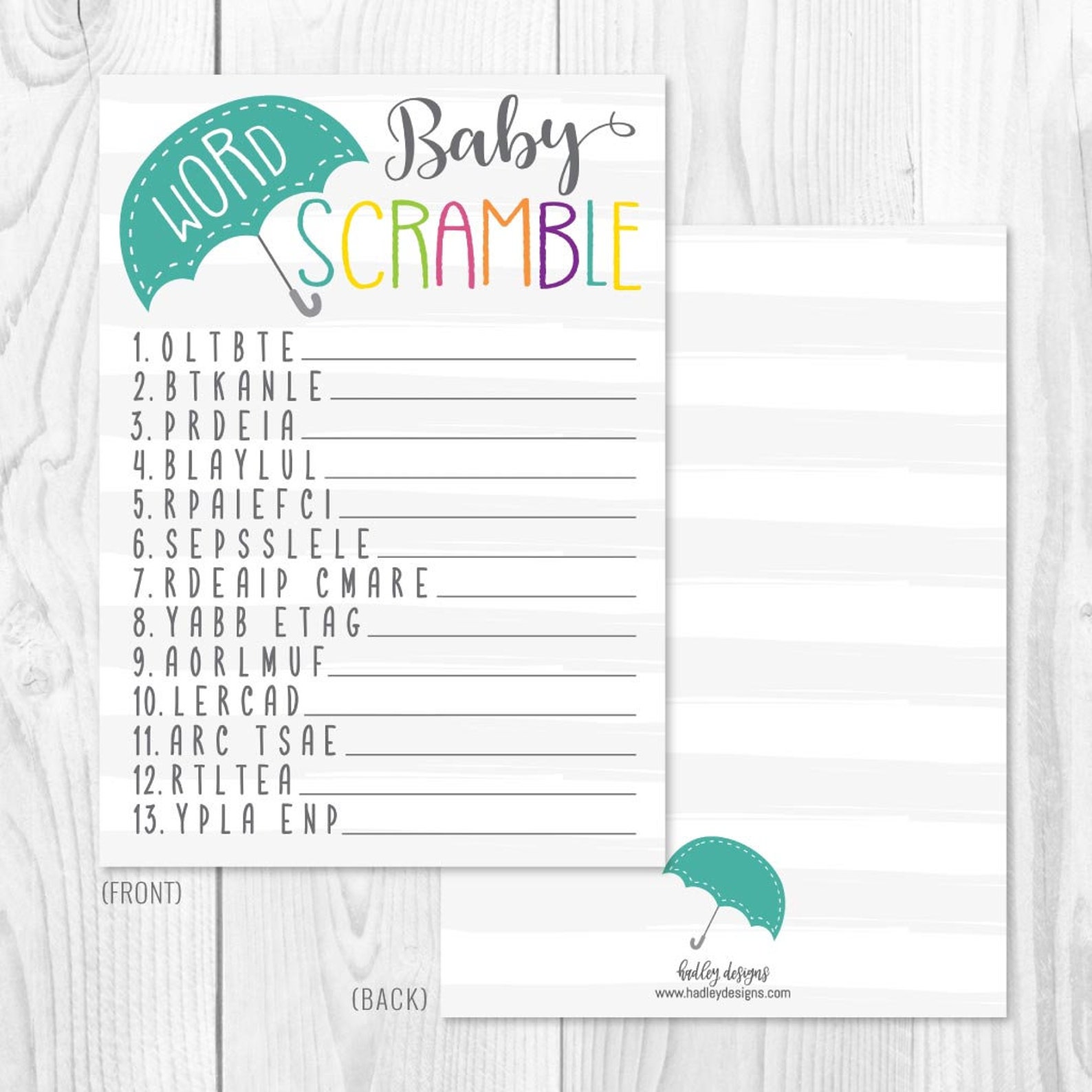 Sprinkle Baby Shower Word Scramble Game Template Word | Etsy