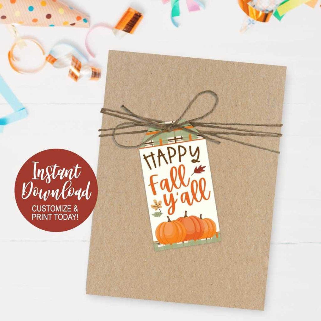 Pumpkin Thank You Tags Printable, Leaf Thank You Tag Template, Happy ...