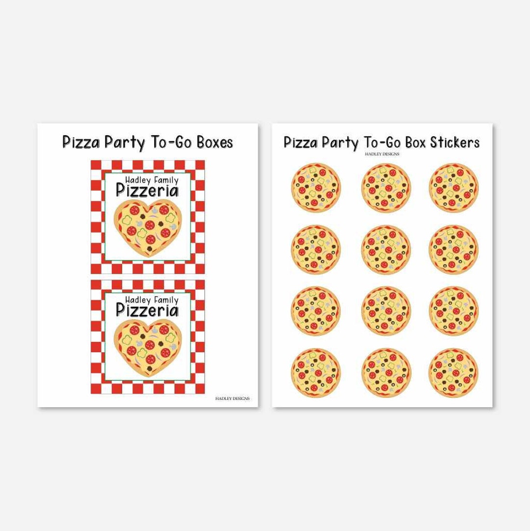 Pizza Party Box Labels and Stickers Template - Personalized Pizza Box ...