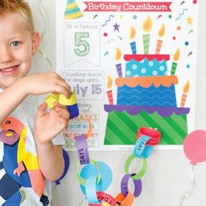 Birthday Countdown Sign and Paper Chain Printable, Kids Happy Birthday ...