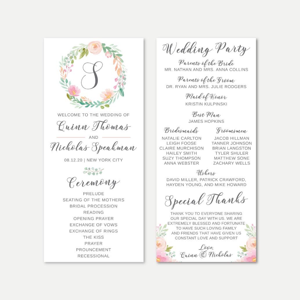 Blush Floral Modern Wedding Program Template -wedding Programs Designs ...