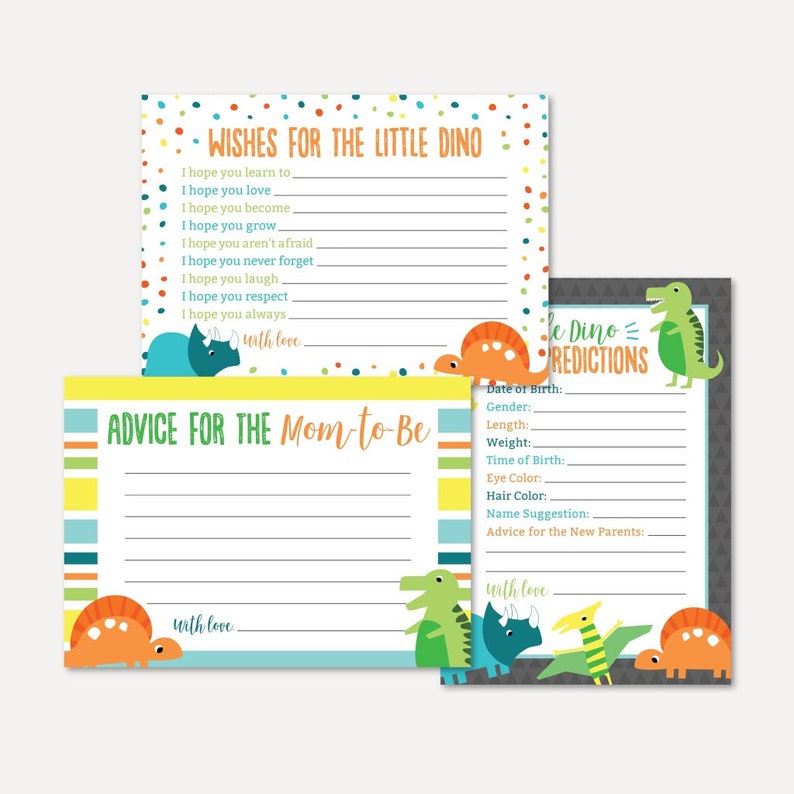 Dino Baby Shower Predictions Advice and Wishes Set Templates | Etsy