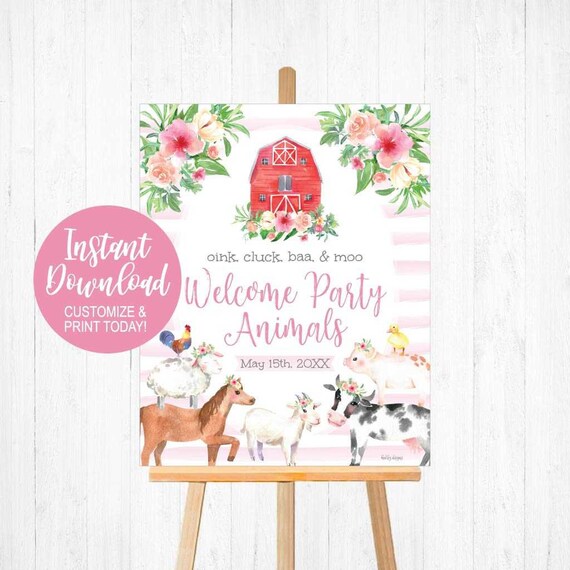 Watercolor Girl Farm Kid's Party Birthday Sign Birthday - Etsy