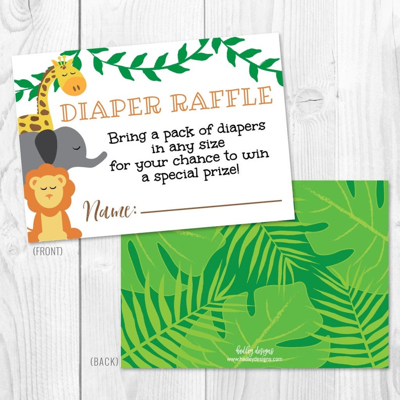 Jungle Baby Shower Diaper Raffle Template Ticket Printable | Etsy