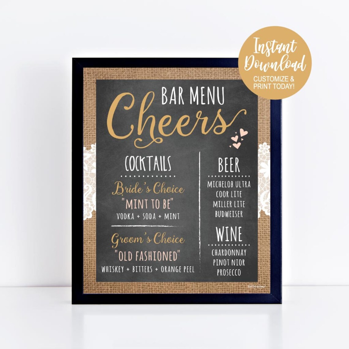 Bar Menu Sign Printable Bar Menu Template Wedding Bar Menu | Etsy