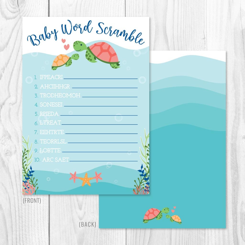 Sea Turtle Baby Shower Word Scramble Game Template Word - Etsy