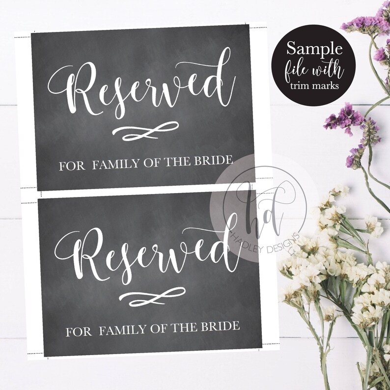 Chalkboard Printable Reserved Sign for Wedding, Rustic Seating Table ...