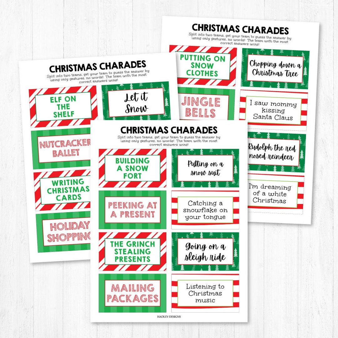 Christmas Party Charades Game Template Christmas Charades Game ...