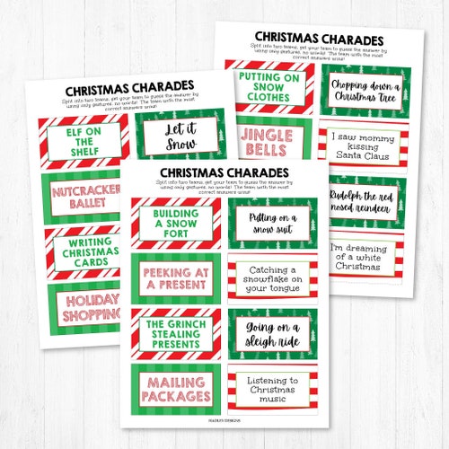 Christmas Party Game Christmas Charades Printable Christmas - Etsy
