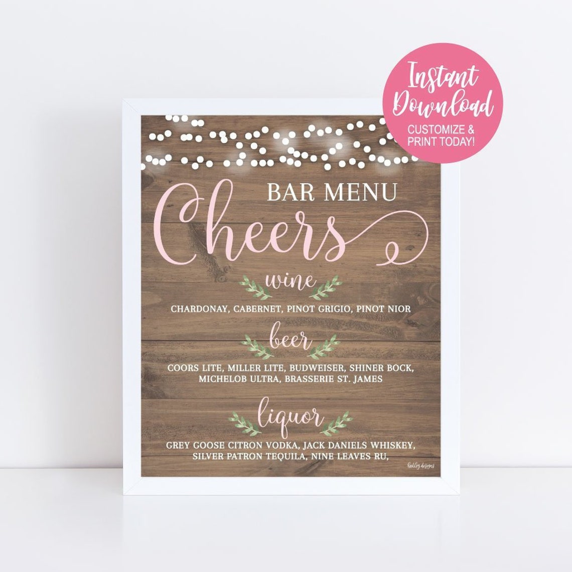Bar Menu Sign Printable, Bar Menu Template Wedding, Bar Menu Printable ...