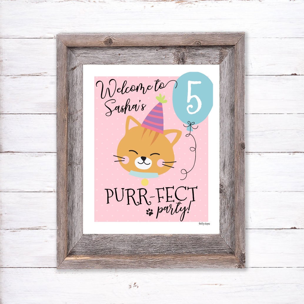 Cat Kids Party Welcome Sign Template - Birthday Welcome, Personalized ...