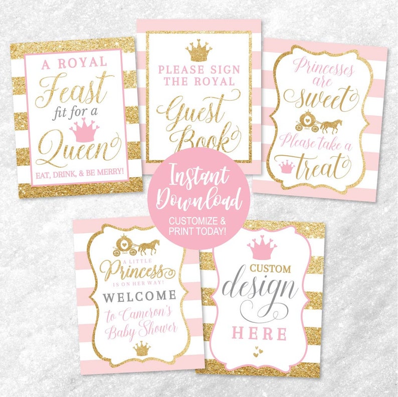 Princess Baby Shower Sign Set Templates - Baby Shower Sign, Baby Shower ...