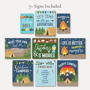 Editable Camping Sign Package Templates, Includes Smores Favor Signs ...