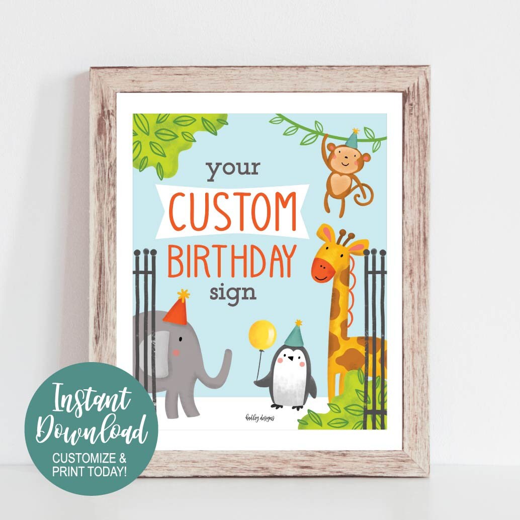 Zoo Kids Party Decorations Happy Birthday Printable Sign | Etsy