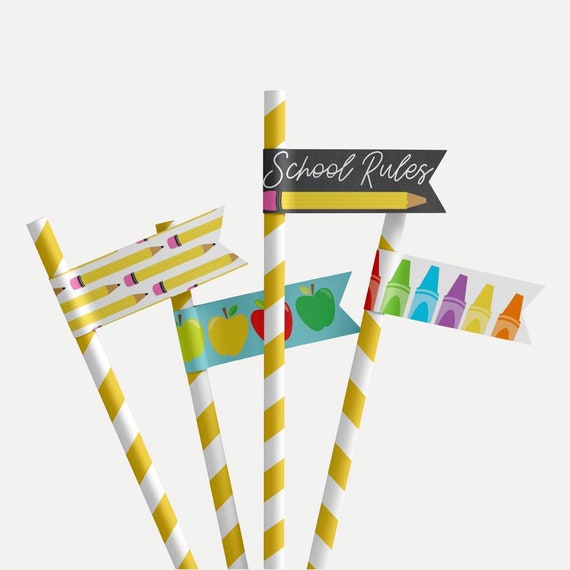 School Straw Topper Printable Back to School Kids Party Straw | Etsy