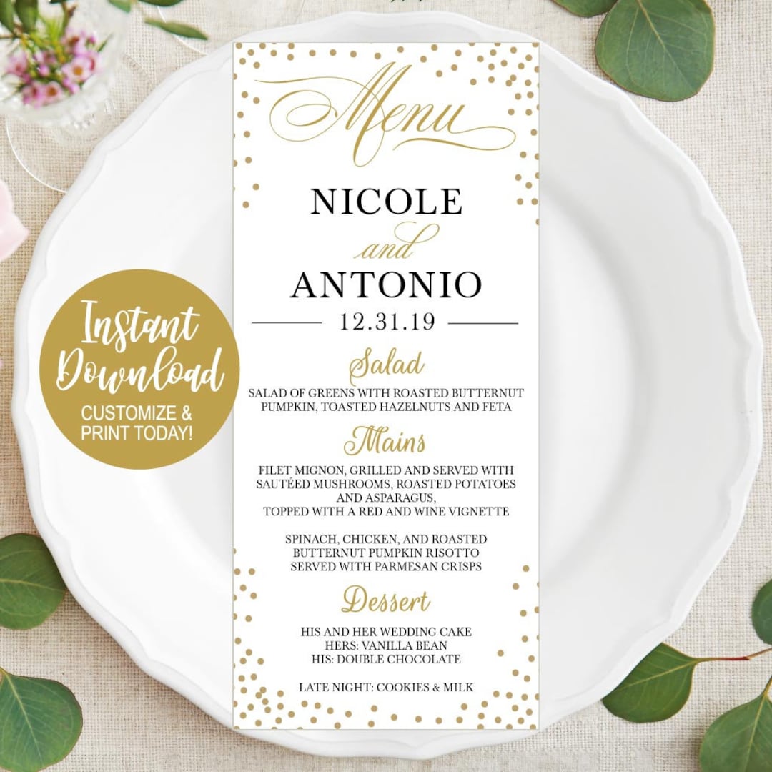Printable Wedding Menu Cards, Wedding Menu Printed, Wedding Menu Board ...