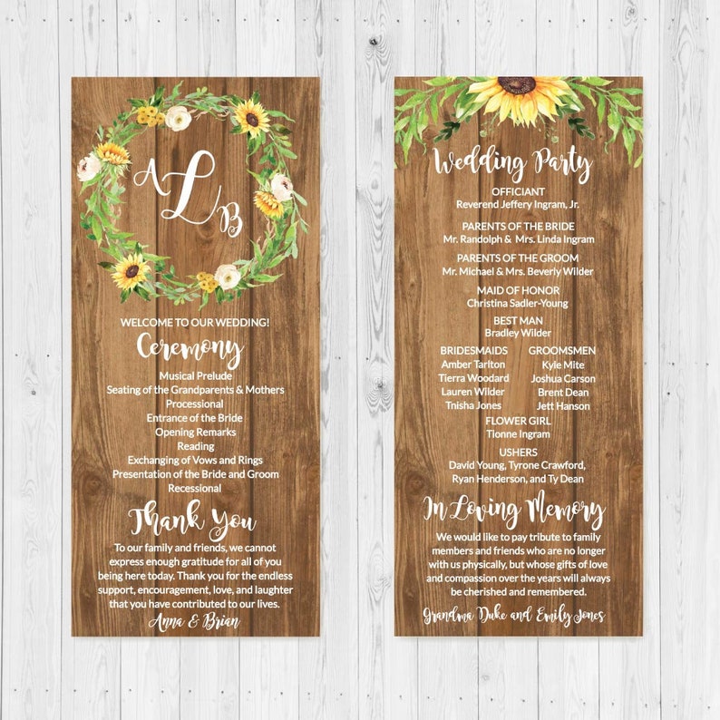 Medium Wood Sunflower Wedding Program Wedding Programs | Etsy