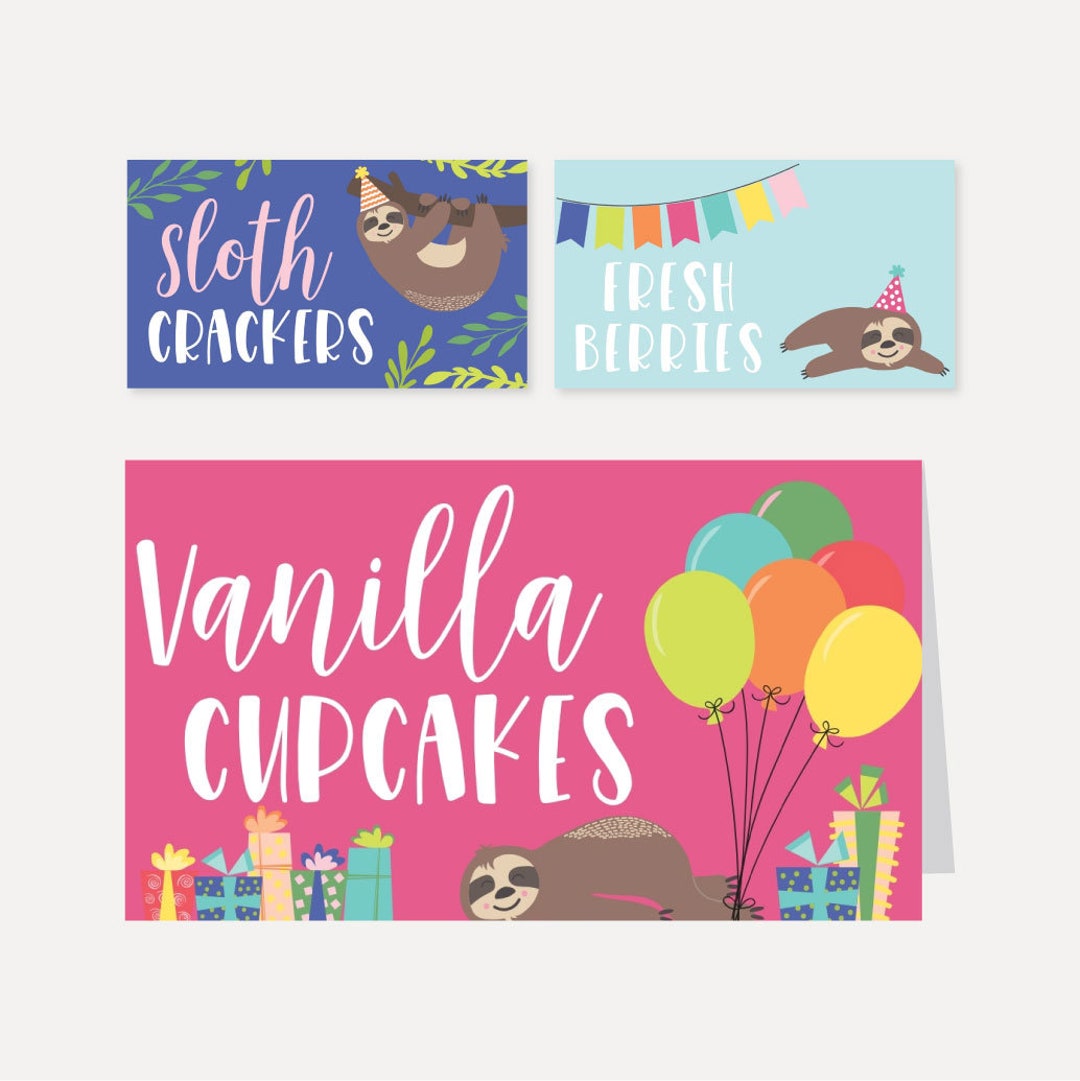 Sloth Kids Party Food Tent Cards Template -editable Food Tent Card ...