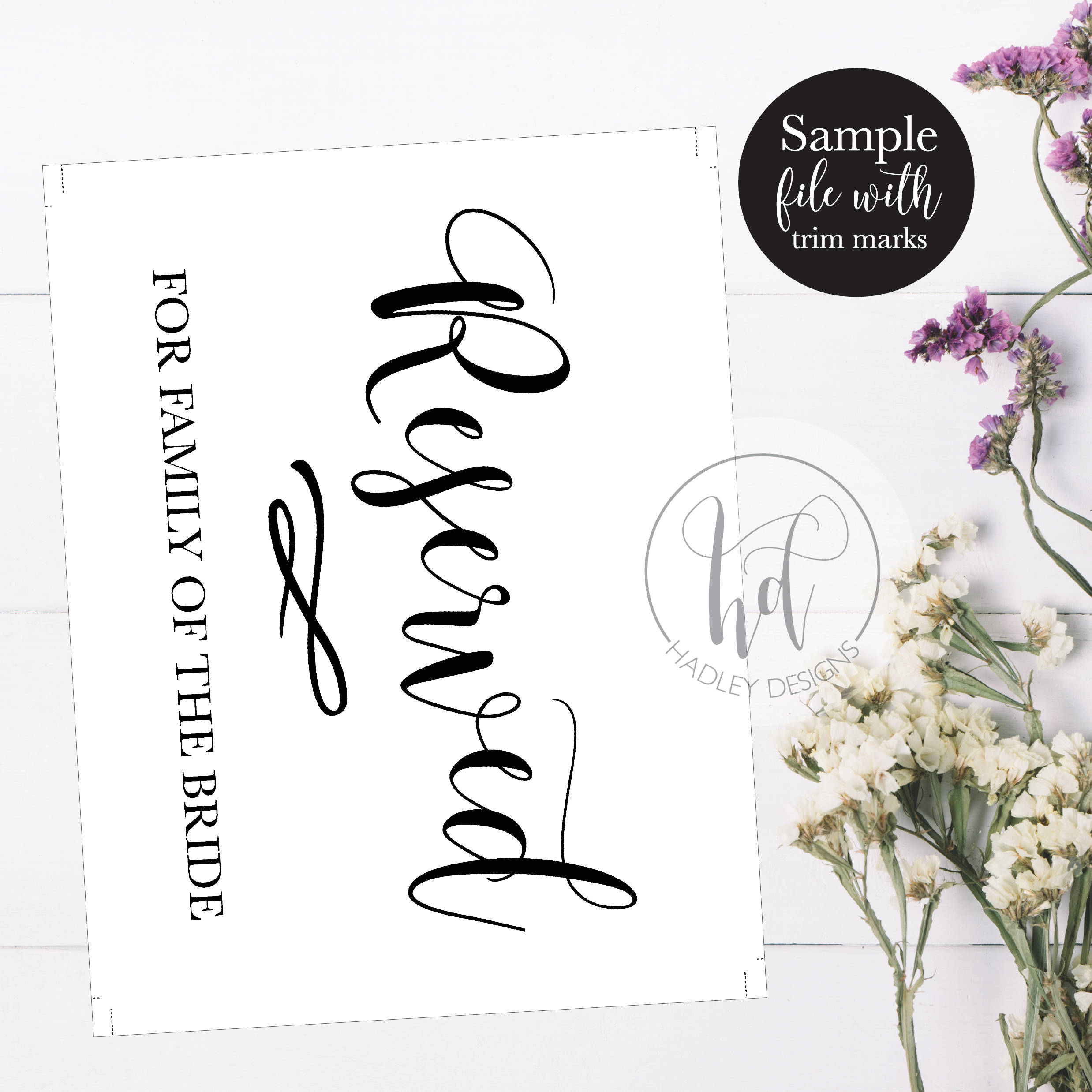 Printable Reserved Sign for Wedding, Rustic Ceremony Seating Table Card ...