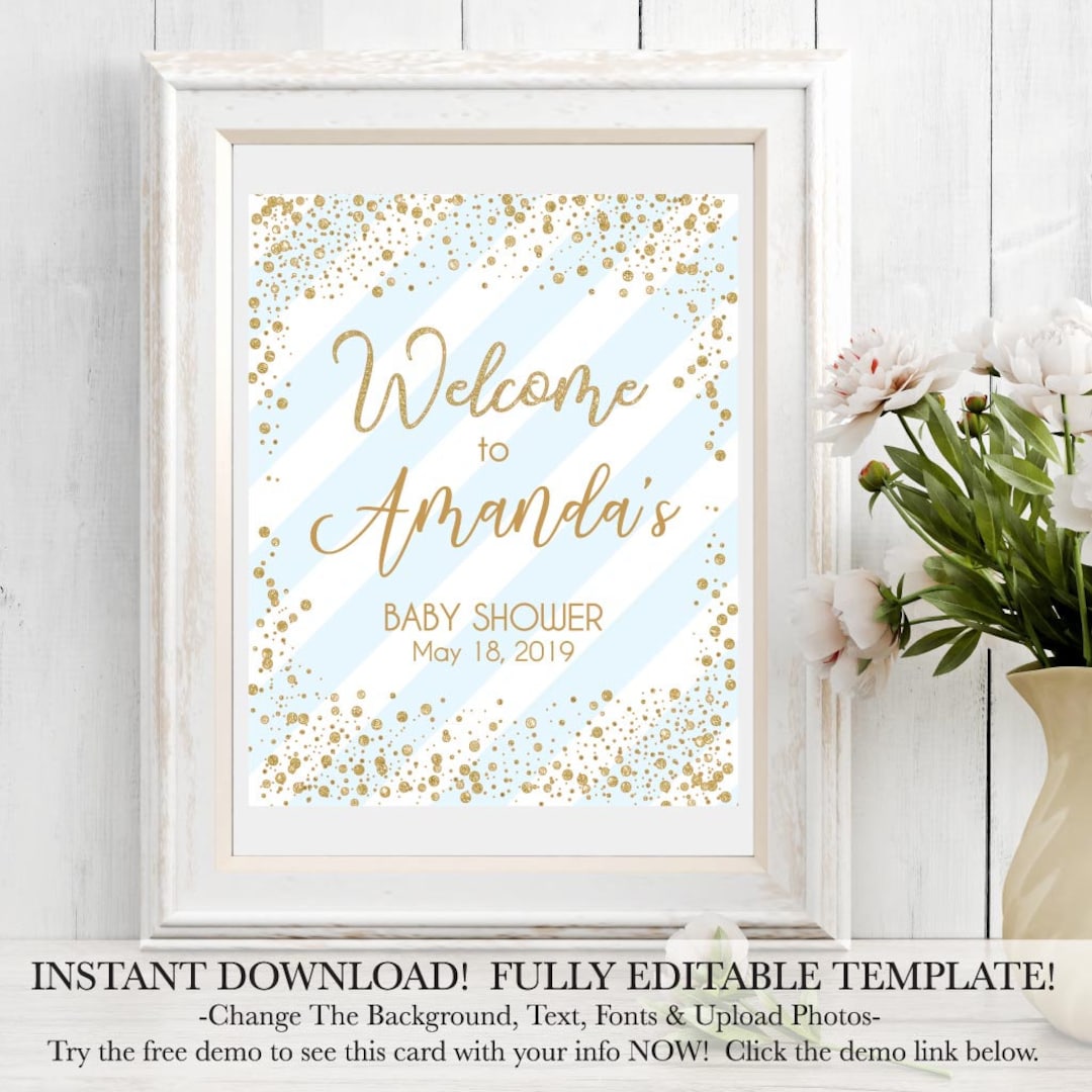 Blue Vertical Stripes Welcome Sign for Baby Shower, Personalized ...