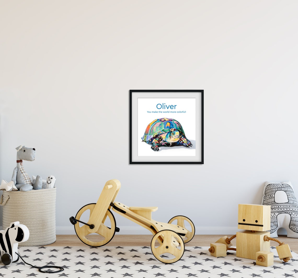 Oliver name art digital download with turtle colorful. | Etsy