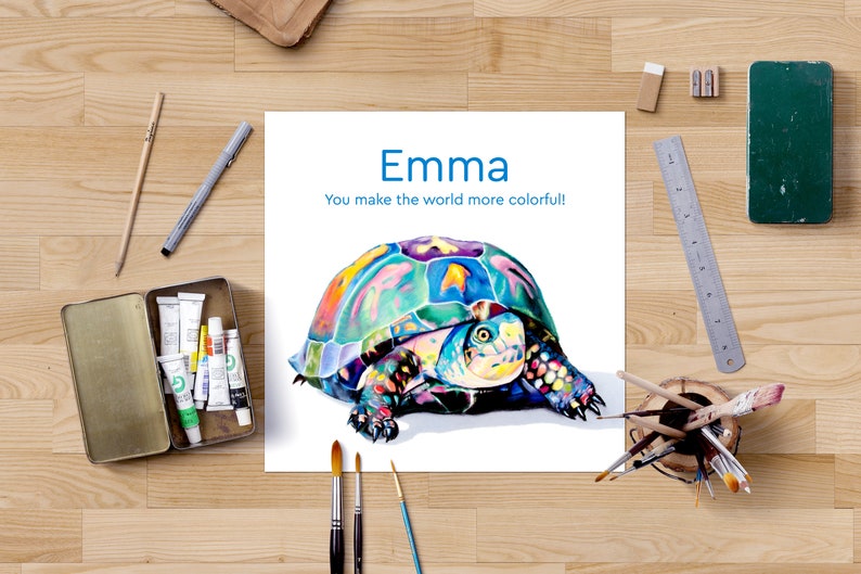 Emma Name Art Digital Download With Turtle Colorful. Perfect | Etsy