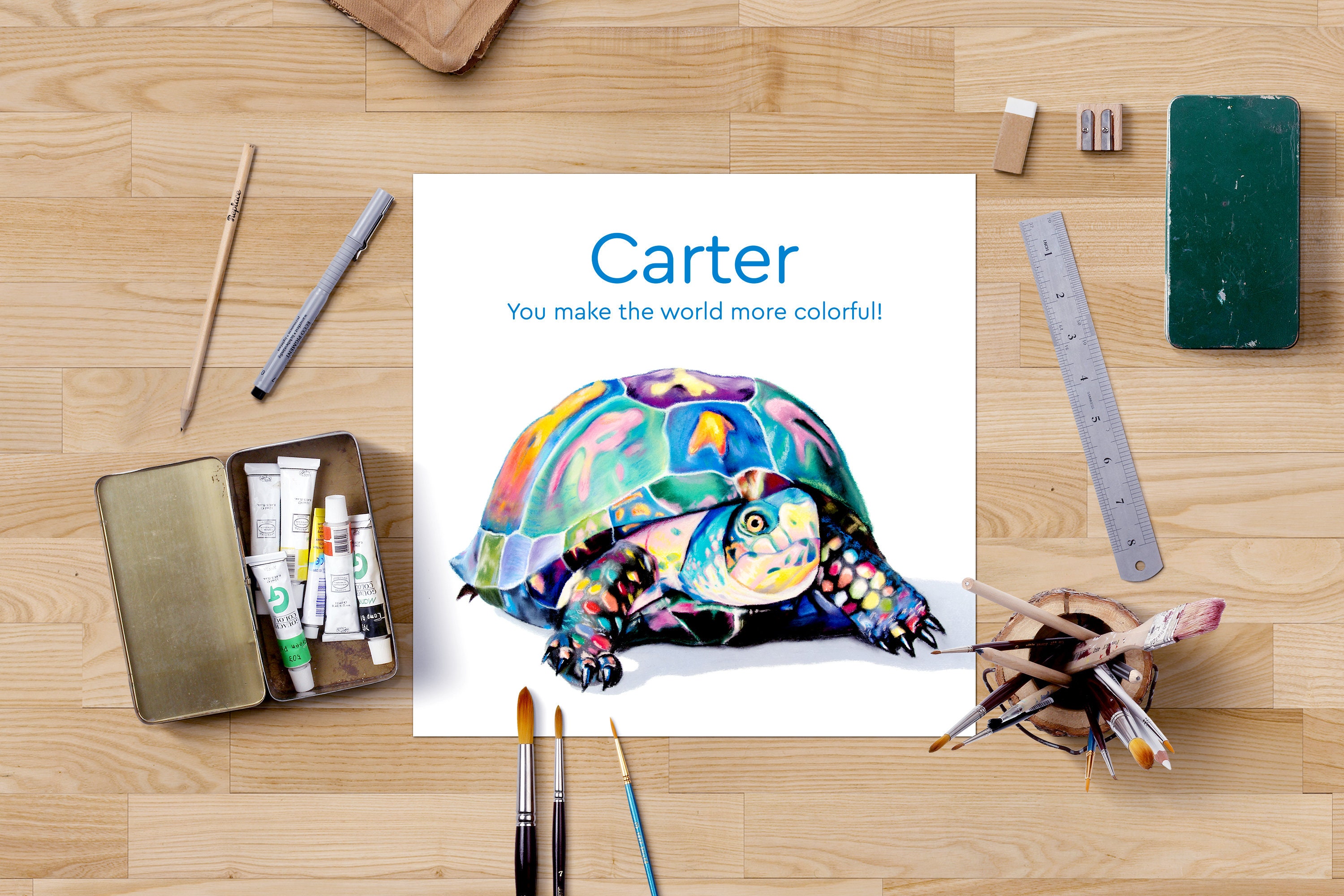 Carter name art digital download with turtle colorful. | Etsy
