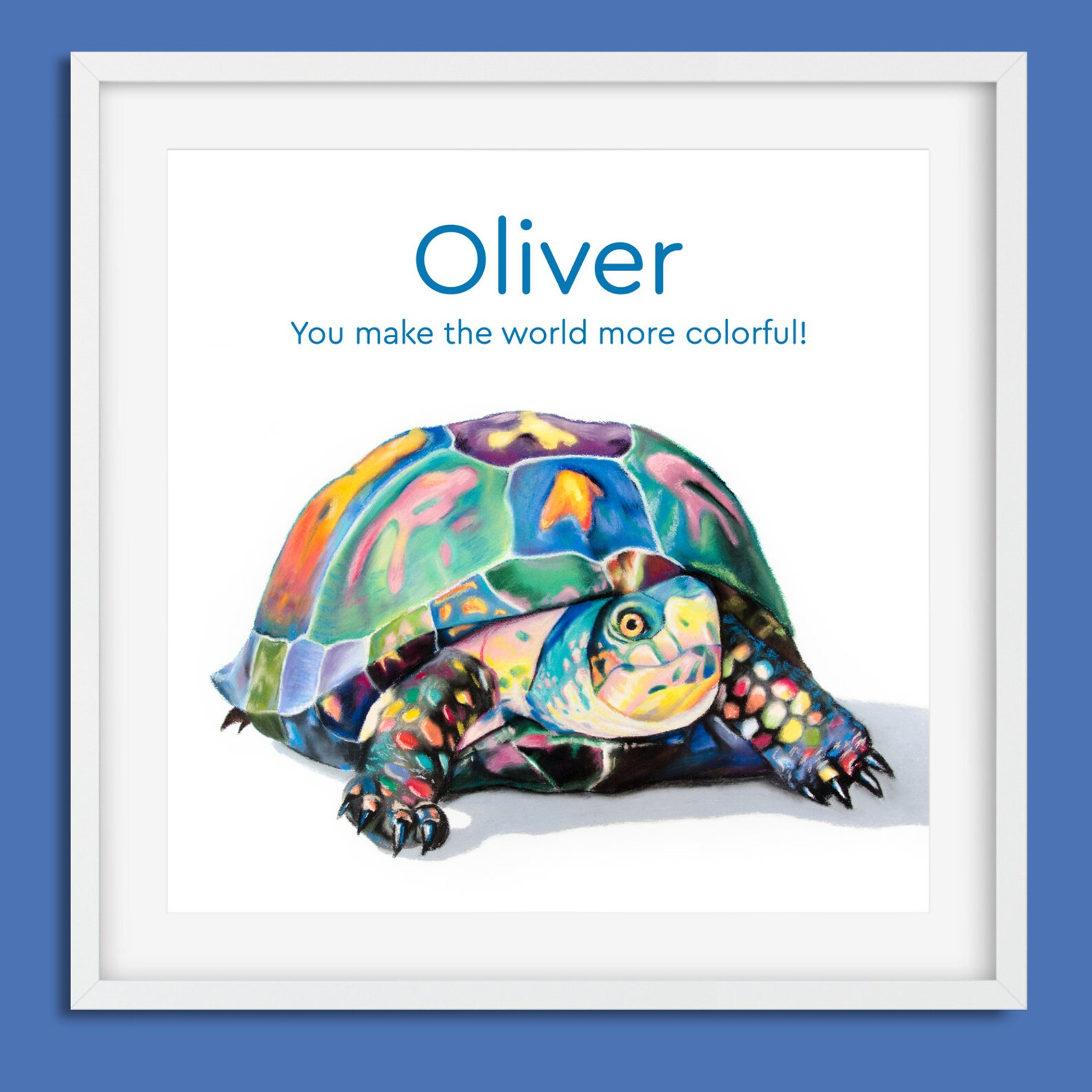 Oliver name art digital download with turtle colorful. | Etsy