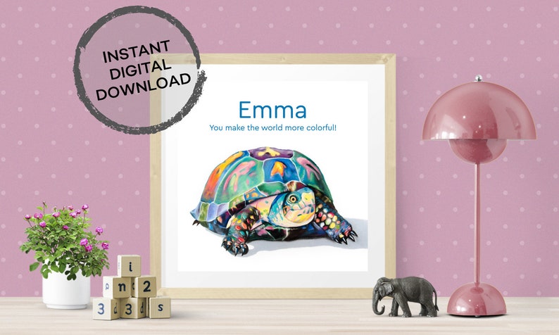 Emma Name Art Digital Download With Turtle Colorful. Perfect | Etsy