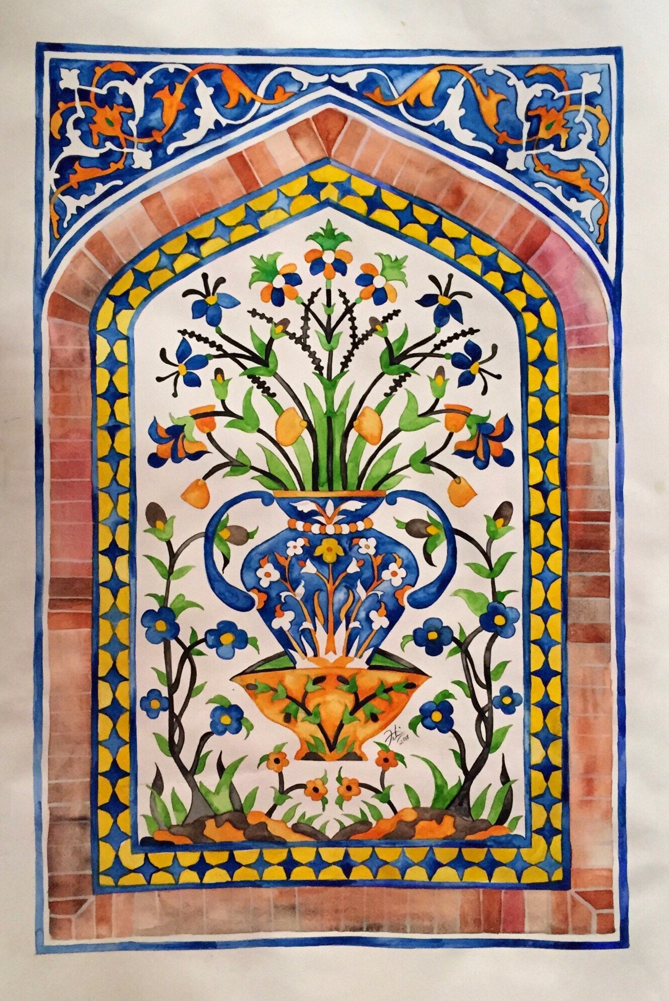 Azulejos Florales de la Mezquita de Wazir Khan (Versión 1) - Etsy España