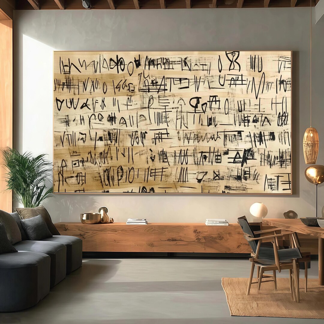 Extra Large Abstract Script Wall Art Black Symbol Canvas Urban Modern ...
