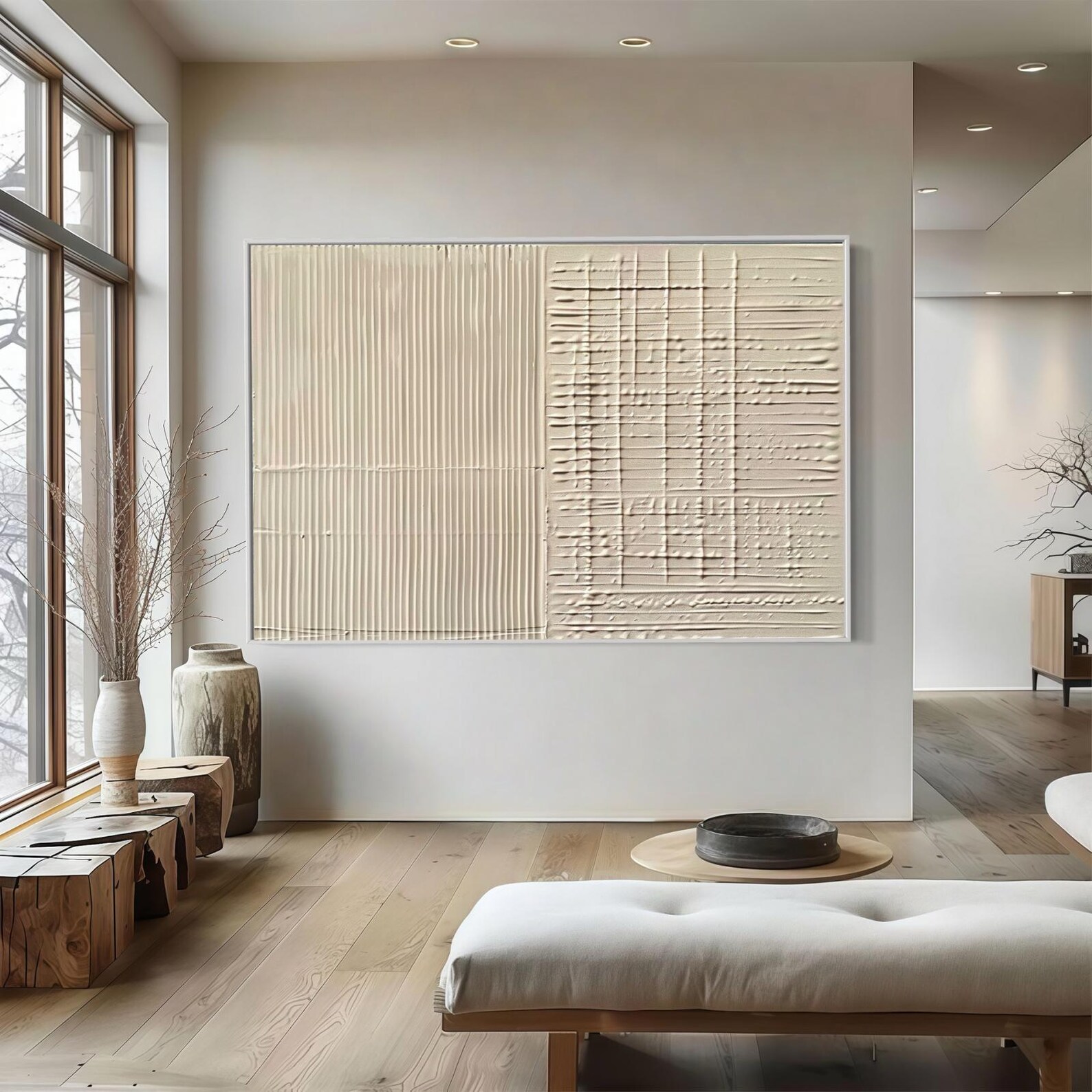 Beige Textured Abstract Wall Art | 3D Wabi Sabi Minimalist Painting ...