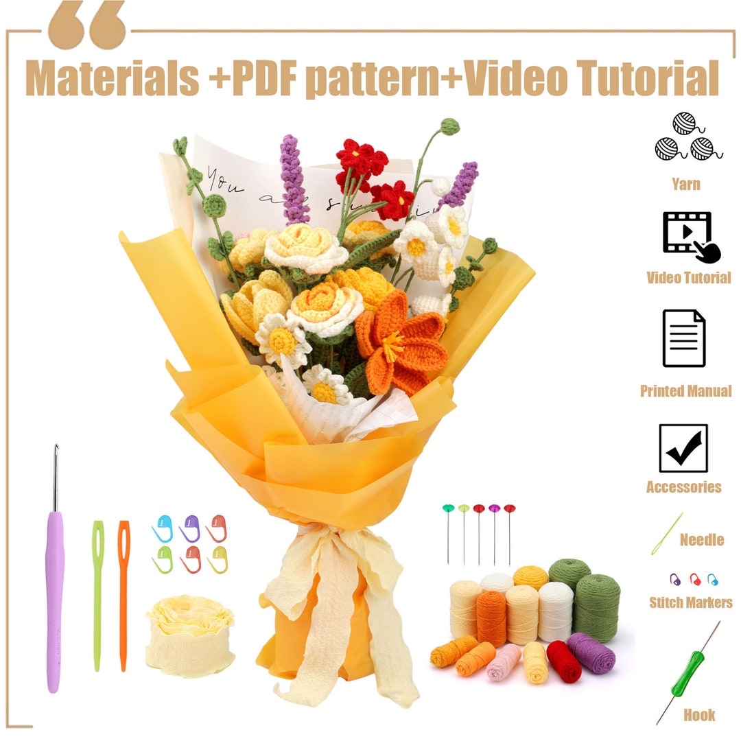Crochet Material Kit, Crochet Bouquet Kit, Materials for Crocheting ...