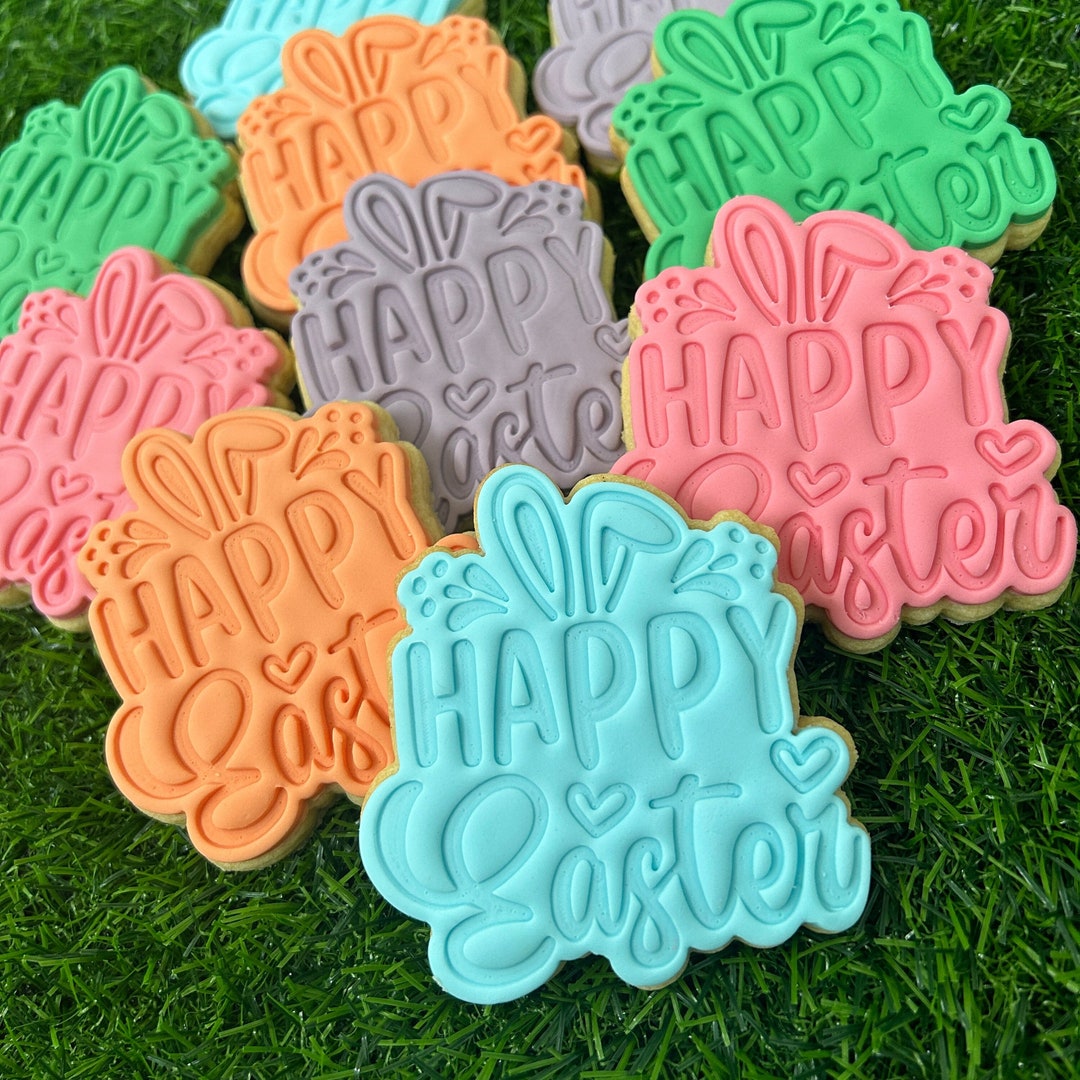 Happy Easter Cookie Cutter and Embosser Set - Easter Cookie Stamp ...