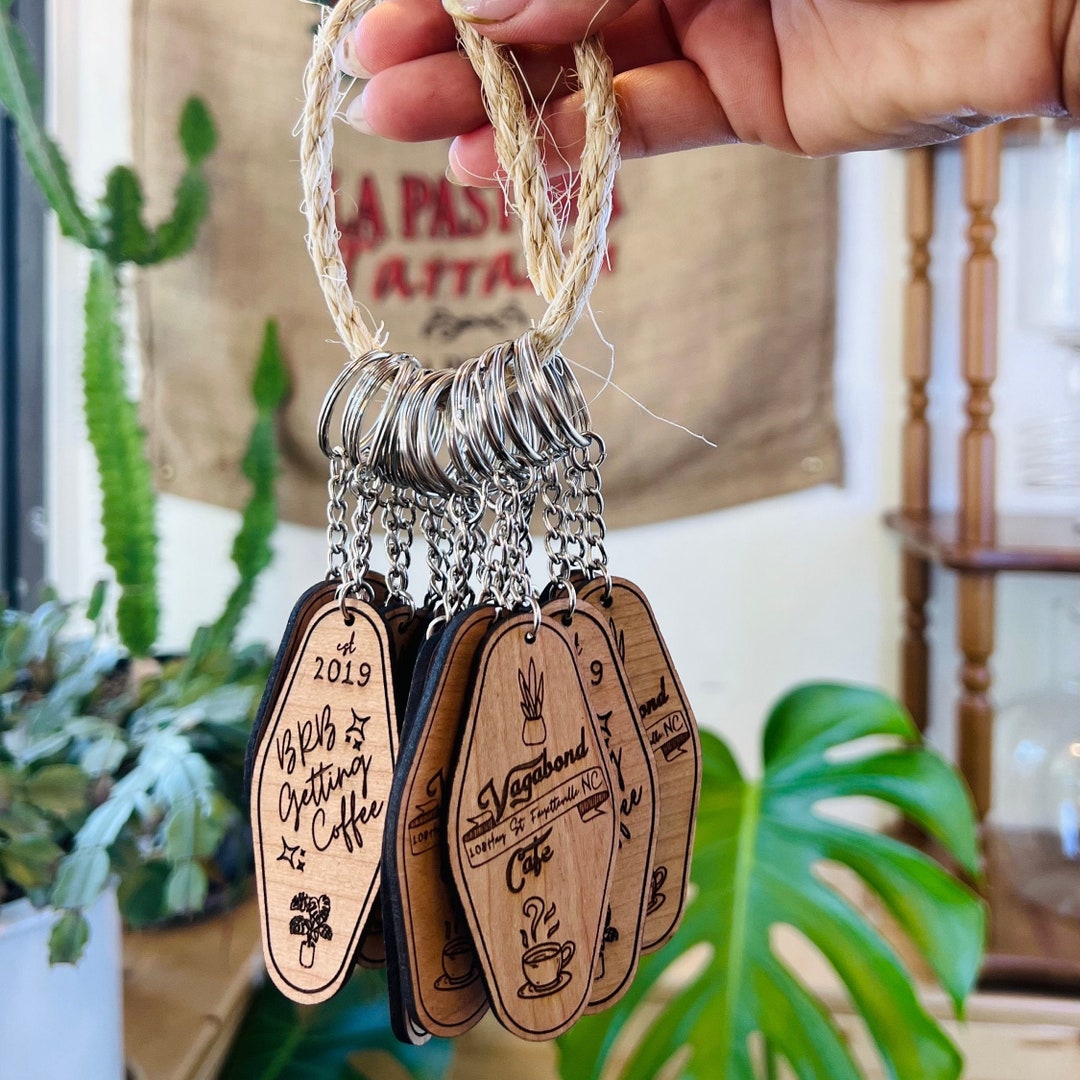 Personalized Wooden Motel Keychain - Etsy