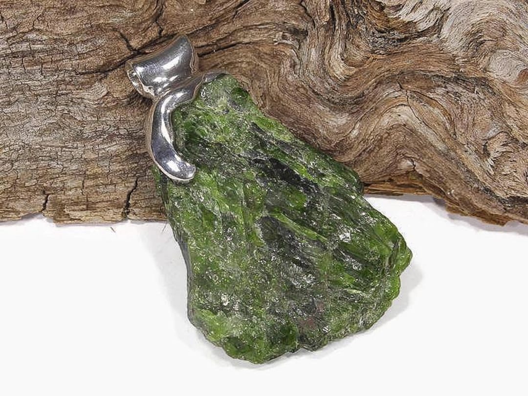 Large Chrome Diopside Raw Stone Pendant in 925 Silver as a Green ...