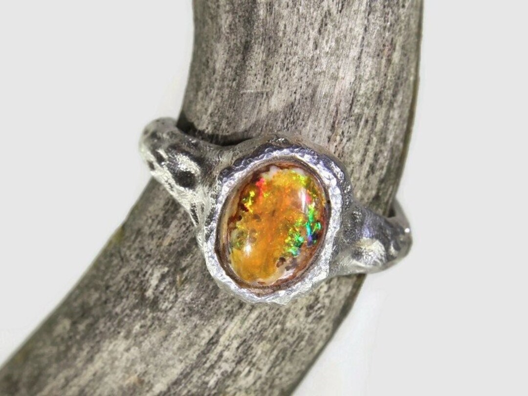 Opal Ring With Fire Opal Opalescent Colorful Mexican Cantera Opal ...
