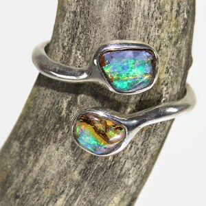 Filigree Opal Ring With Australian Boulder Opals Blue Turquoise Green Red 925 Sterling Silver ...