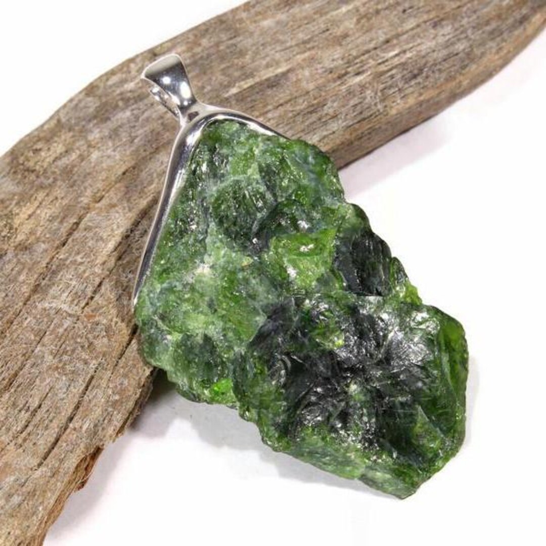 Large Raw Chrome Diopside Pendant in Sterling Silver With a Minimalist ...