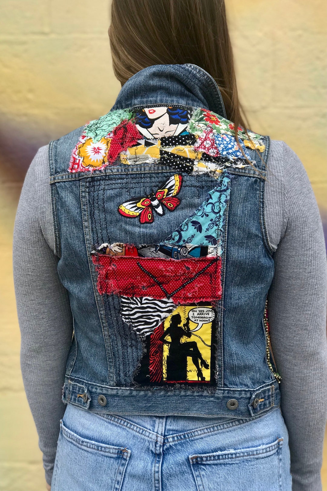 DENIM VEST. One of a Kind Upcycle Unique Design ~ Patched Denim - Etsy